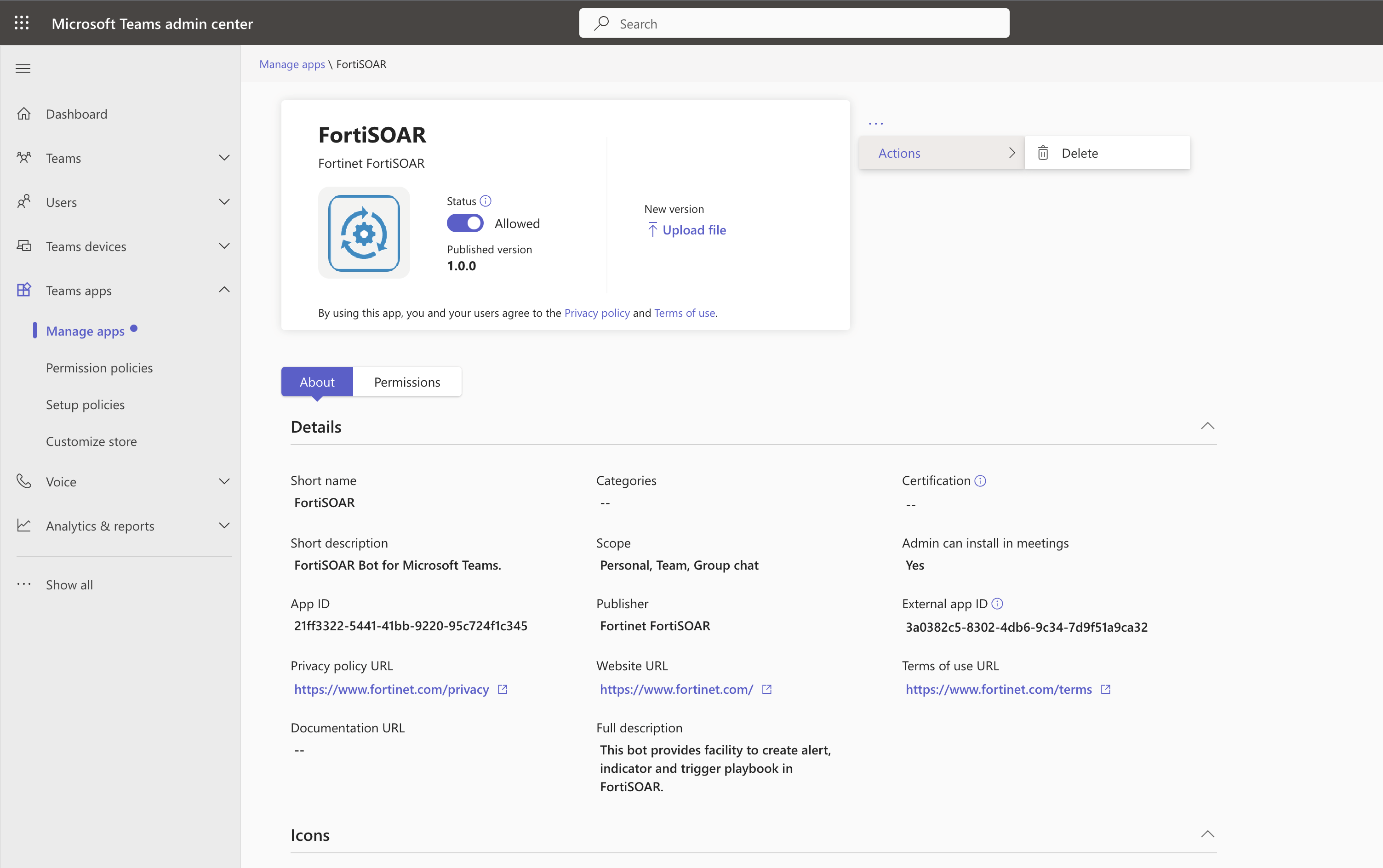 FortiSOAR For Microsoft Teams Application v1.0.0 | FortiSOAR 1.0.0 ...